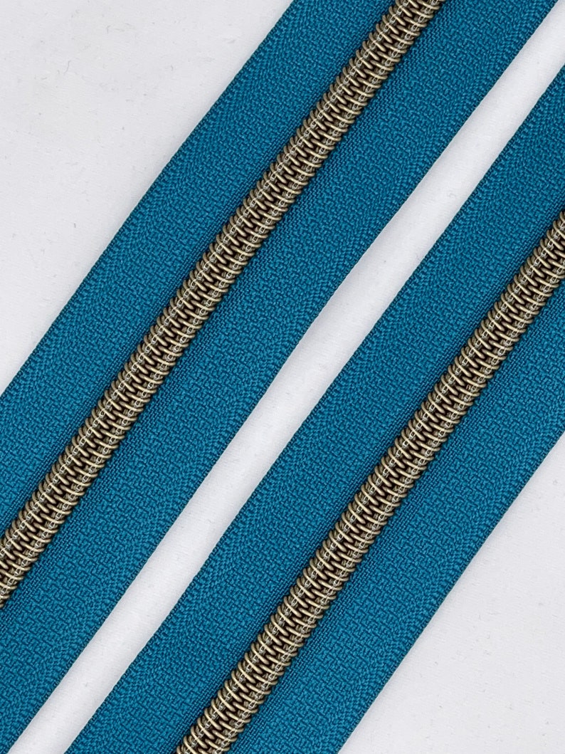 Peacock (teal) Zipper Tape With Antique Bronze Nylon Coils | Size #5 ...
