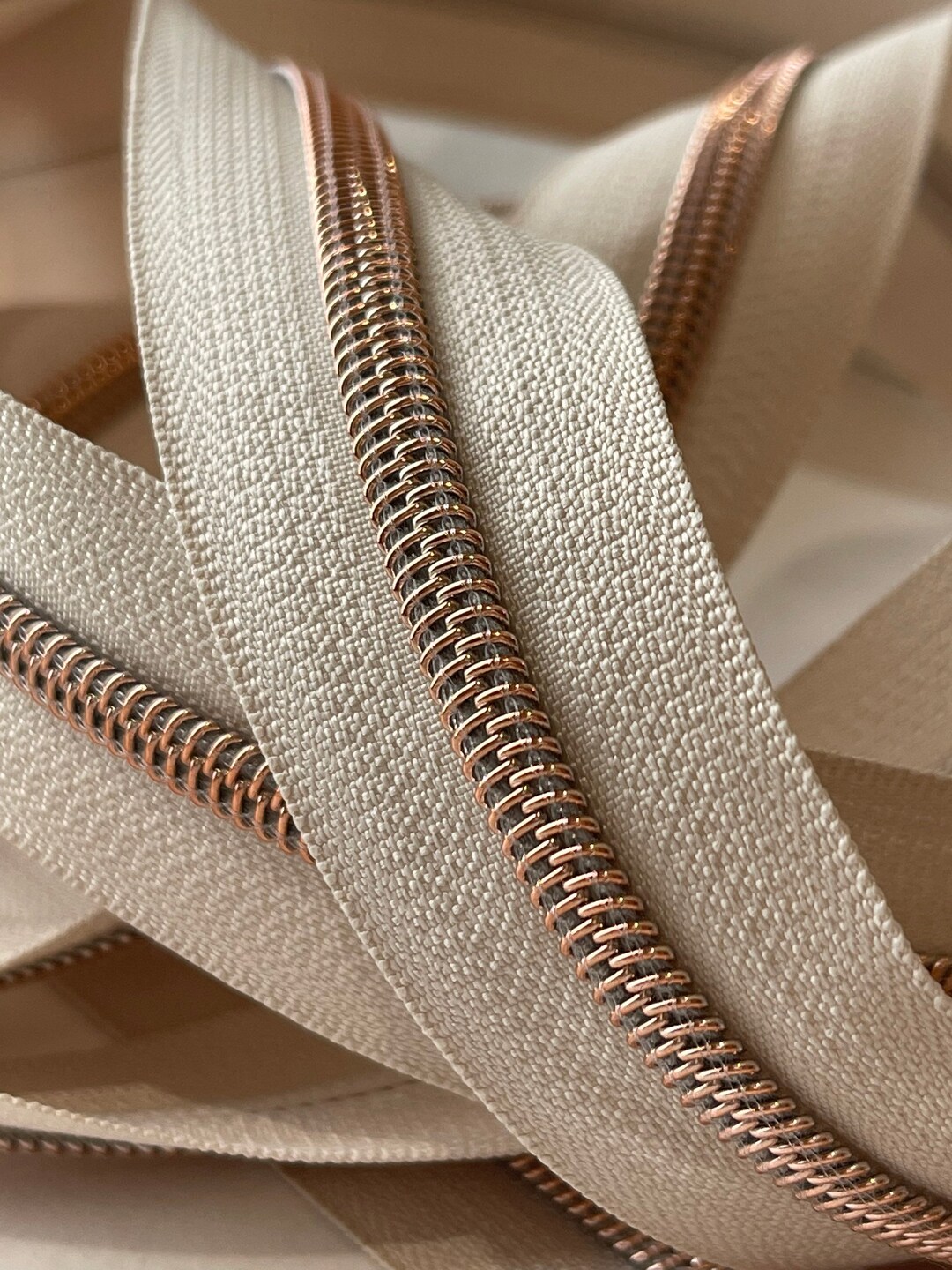 Bone Zipper Tape With Rose Gold Nylon Coils | Size #5 | Zipper by the ...