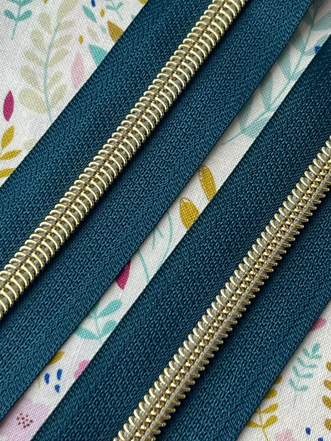 Dark Tropical Teal Zipper Tape With Gold Nylon Coils | Size #5 | Zipper ...