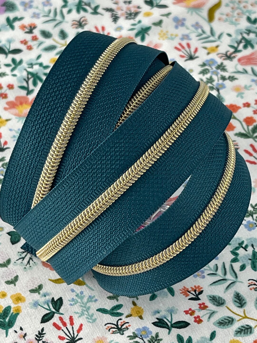 Size #3 | Dark Tropical Teal Zipper Tape With Gold Nylon Coils | Zipper ...
