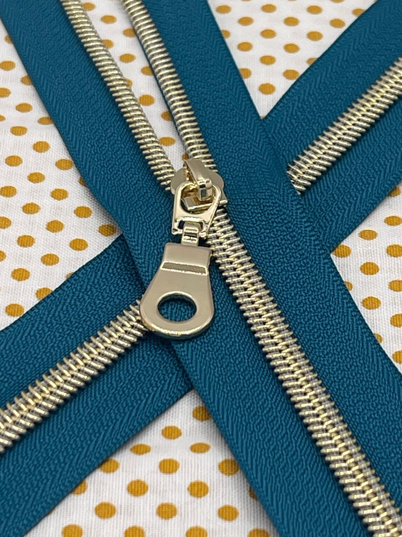 Peacock (teal) Zipper Tape With Gold Nylon Coils | Size #5 | Zipper by ...