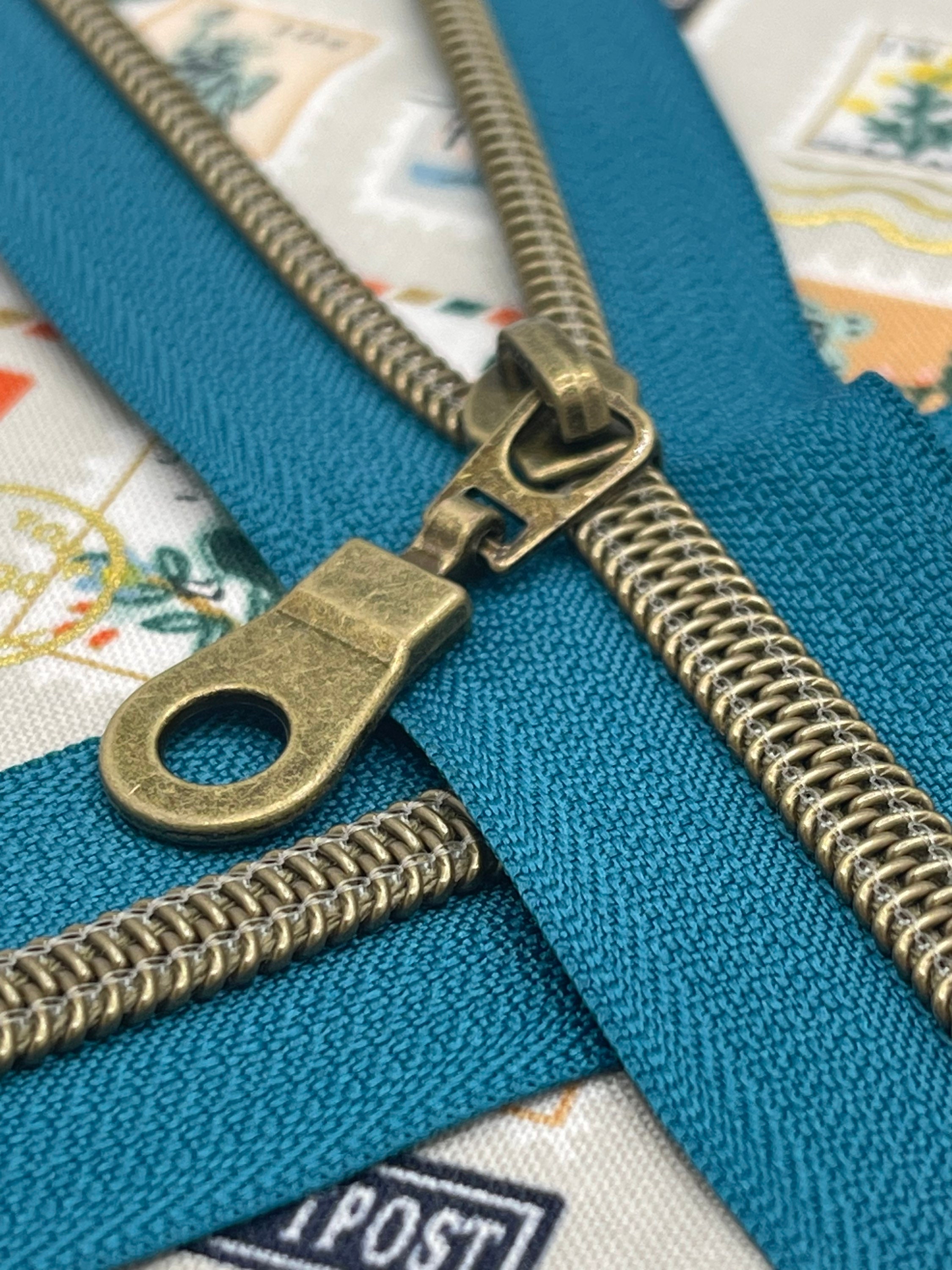 Peacock (teal) Zipper Tape With Antique Bronze Nylon Coils | Size #5 ...