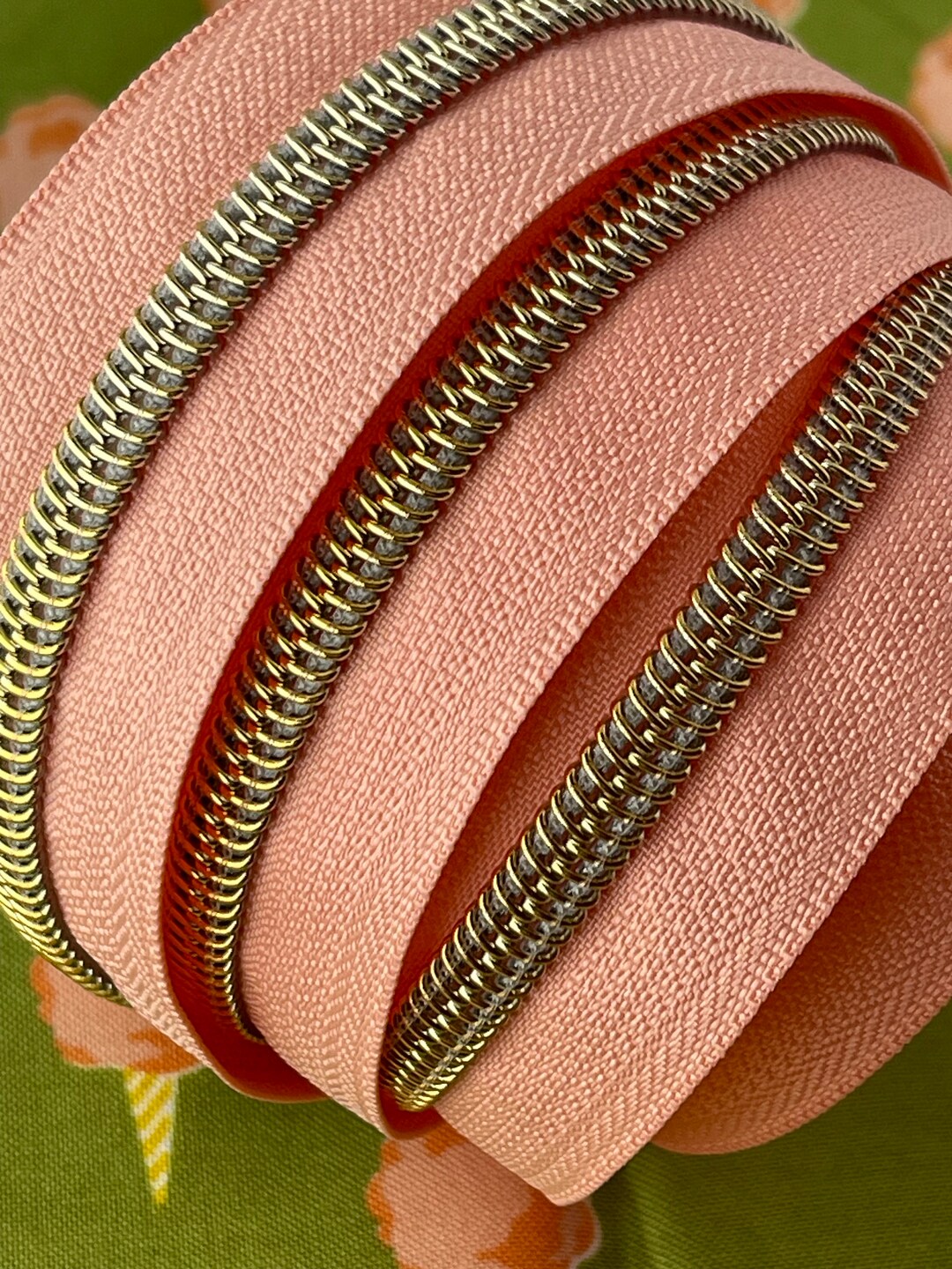 Peach Zipper Tape With Gold Nylon Coils | Size #5 | Zipper by the Yard ...