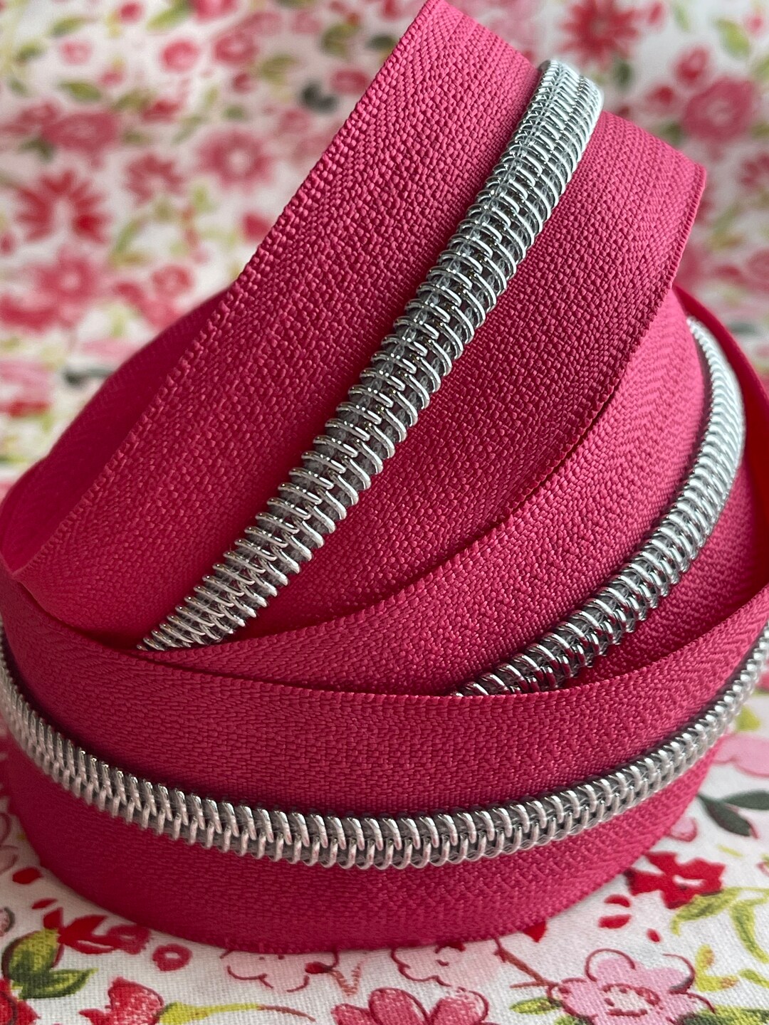 French Pink Zipper Tape With Silver Nylon Coils | Size #5 | Zipper by ...