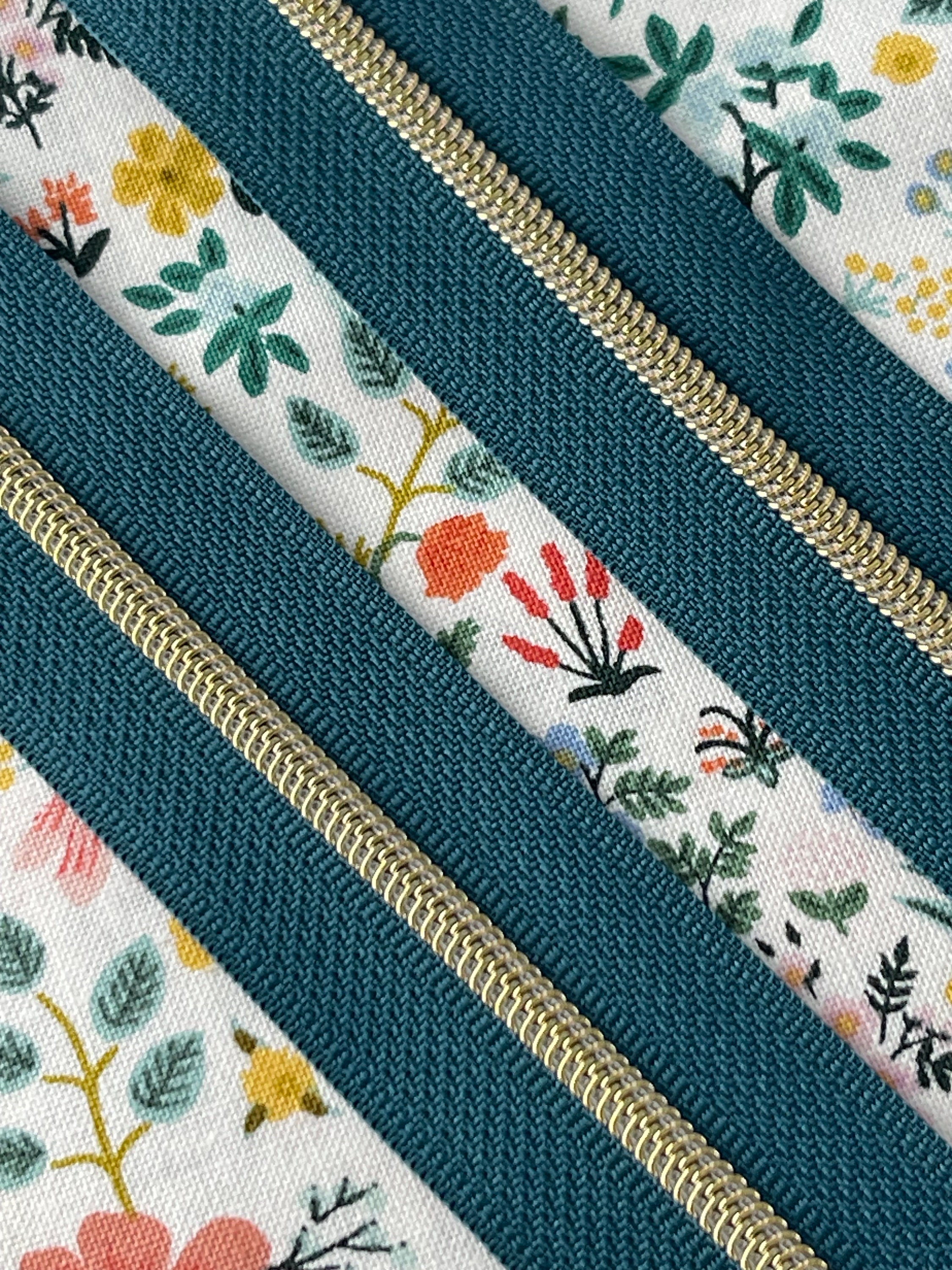 Size #3 | Dark Tropical Teal Zipper Tape With Gold Nylon Coils | Zipper ...