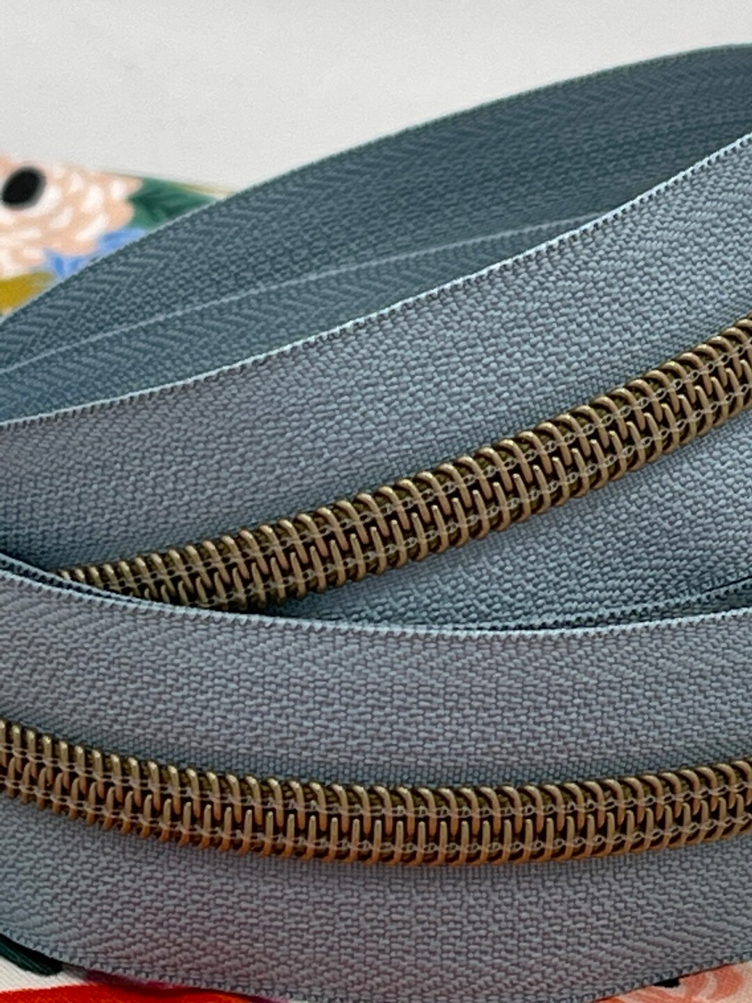 Blue Mist Zipper Tape With Antique Bronze Nylon Coil | Size #5 | Zipper ...