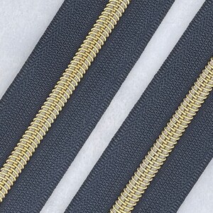 Navy Blue Zipper Tape With Gold Nylon Coils | Size #5 | Zipper by the ...