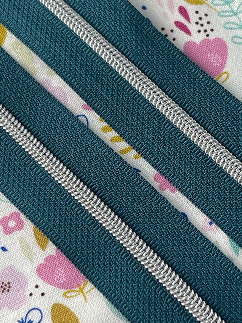 Size #3 | Dark Tropical Teal Zipper Tape With Silver Nylon Coils ...