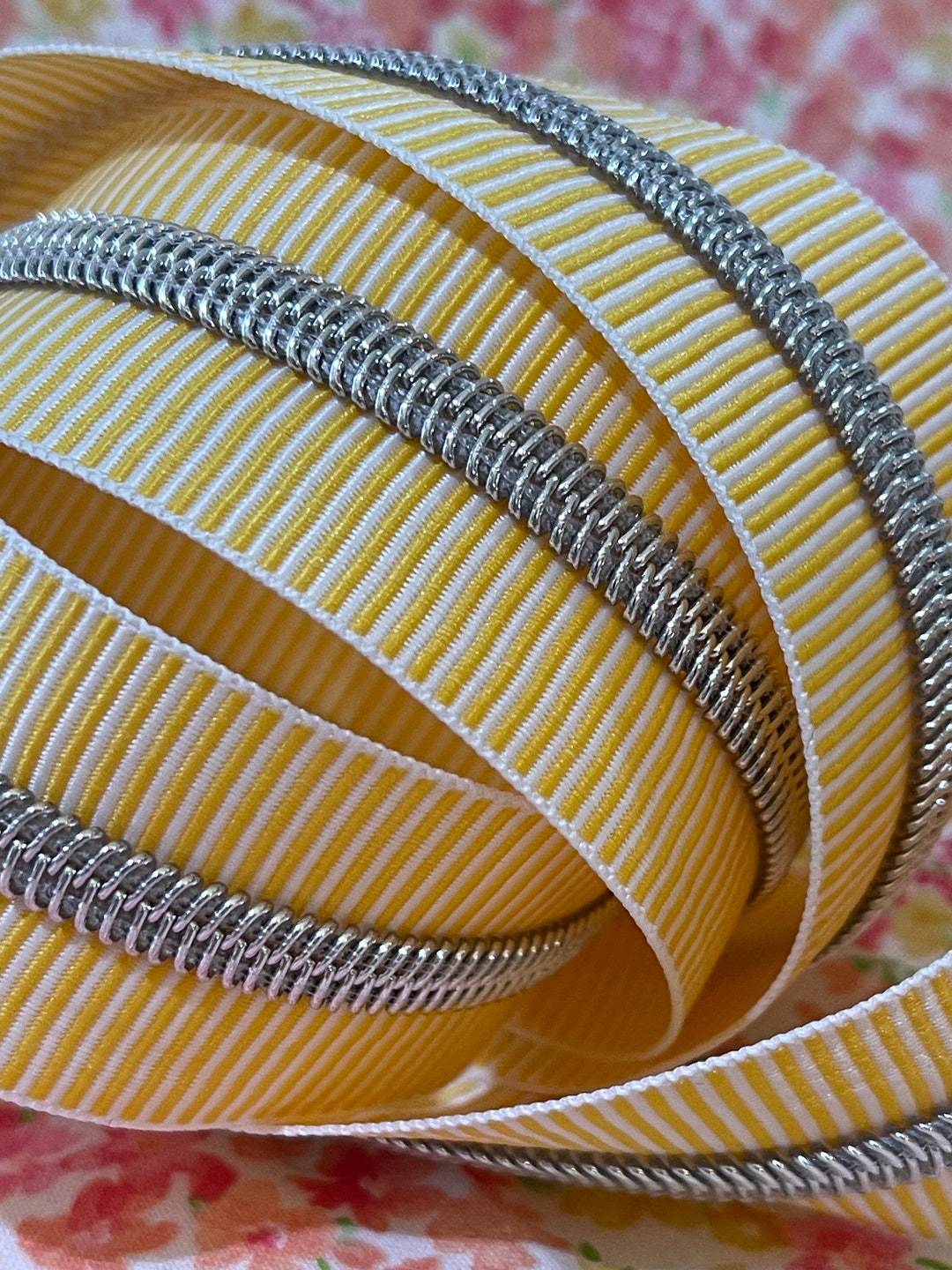 Yellow Striped Zipper Tape: Silver Nylon Coil, Size #5, Zipper by the ...