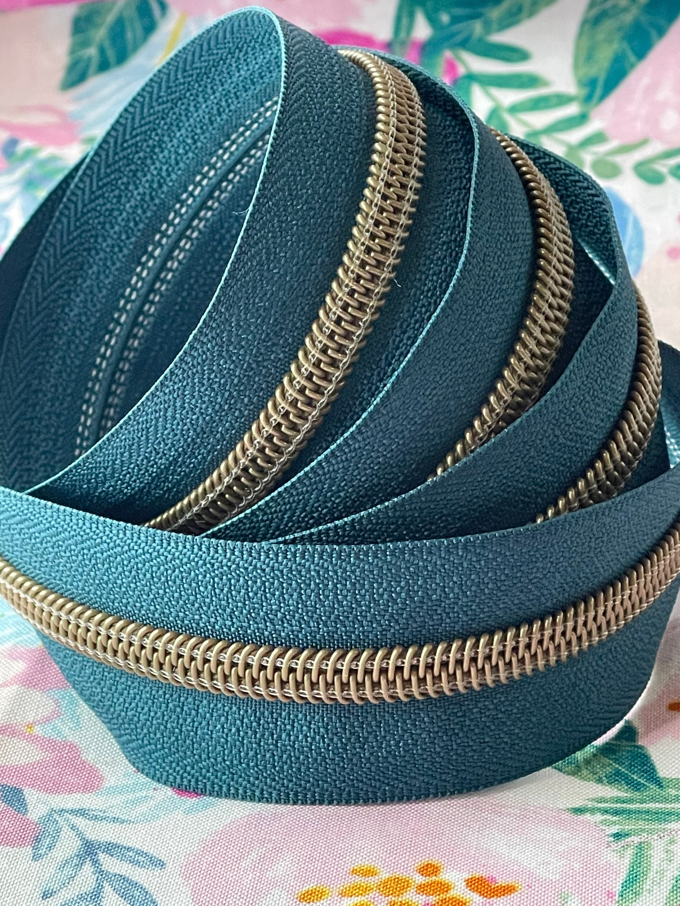 Dark Tropical Teal Zipper Tape With Antique Bronze Nylon Coils - Size ...