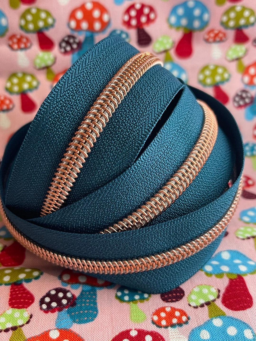 Dark Tropical Teal Zipper Tape With Rose Gold Nylon Coils - #5 Zipper ...