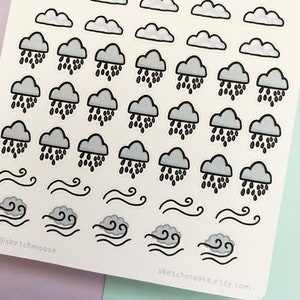 Cloudy WEATHER STICKER SHEET | Planner Stickers | Bullet Journal | Bujo ...
