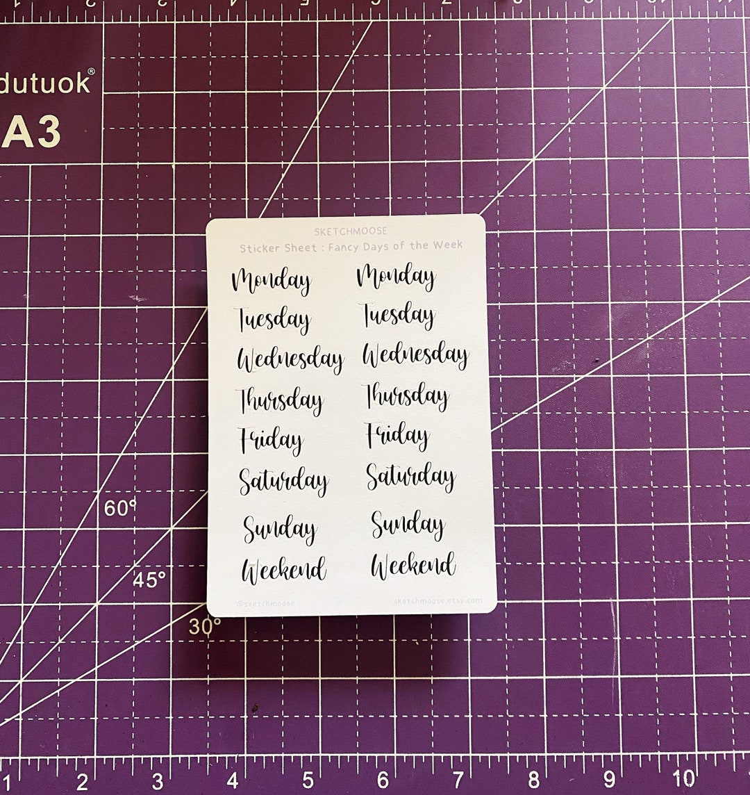 Fancy Days of the Week STICKER SHEET Planner Stickers - Etsy