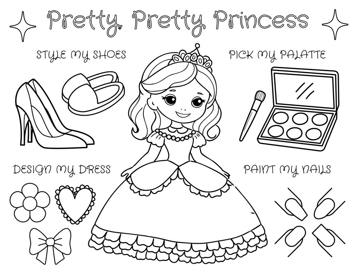Pretty Princess Coloring Page - Etsy