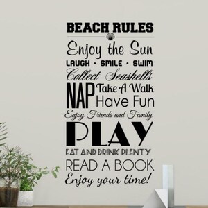 Beach Rules Wall Decal Motivational Sign Quote Sea Gift Beach Decor ...