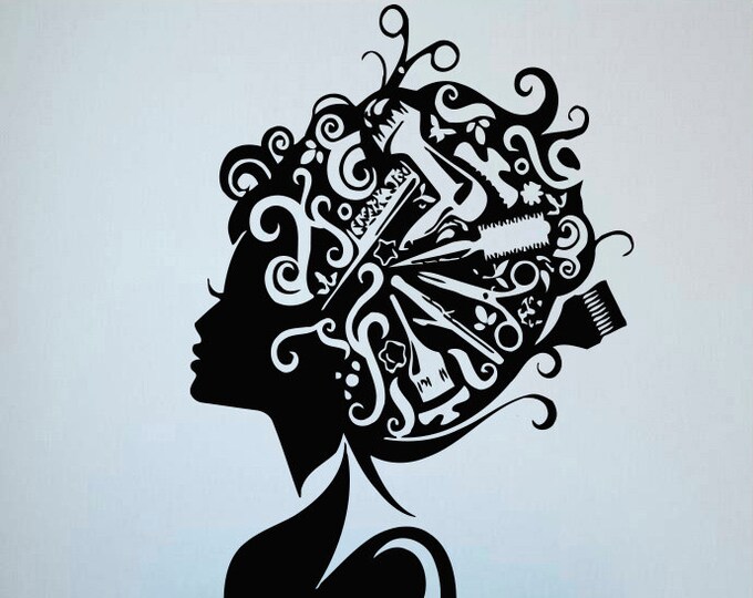 Pared calcomanía belleza salón muestra murales peluquería peinado pelo ...