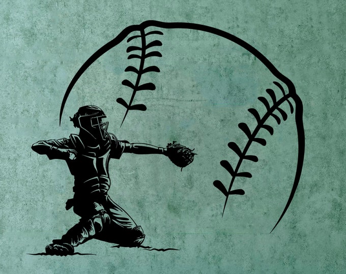 Baseball Player Sticker Baseball Catcher Vinyl Poster - Etsy