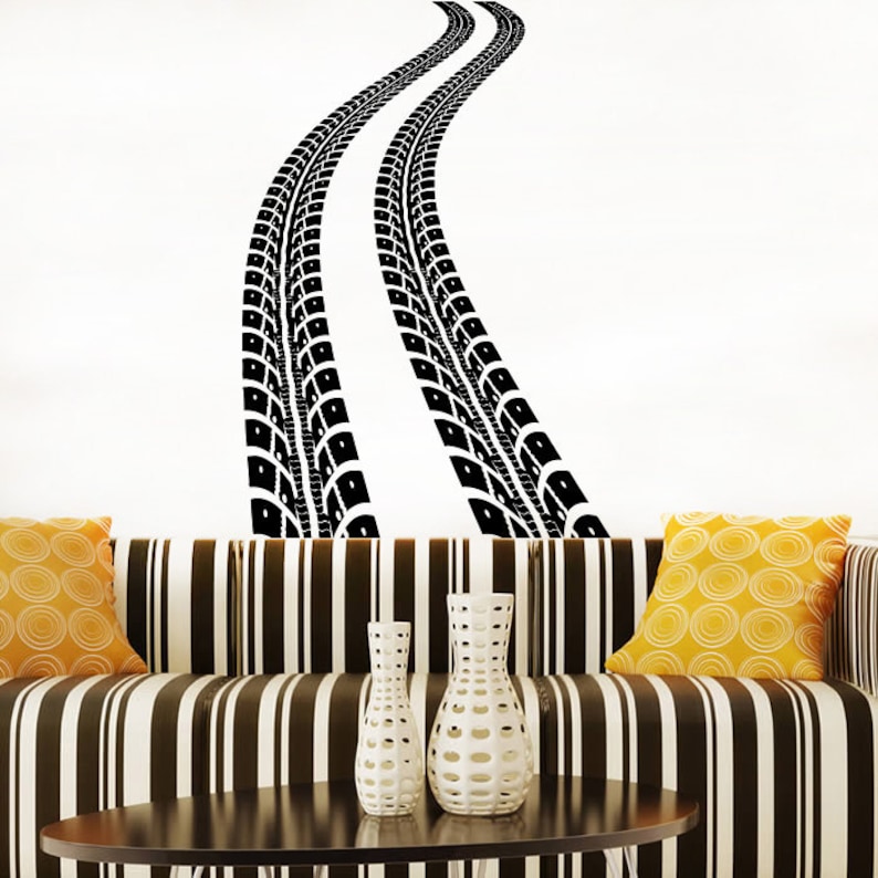 Tire Track Wall Vinyl Decal Car Track Wall Vinyl Sticker Home Decor ...