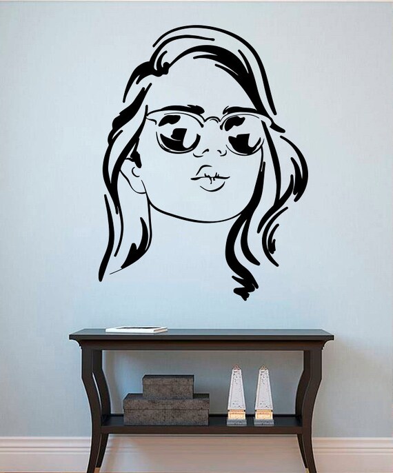 Woman Face Wall Decal Girl With Glasses Sticker Girls Decals | Etsy