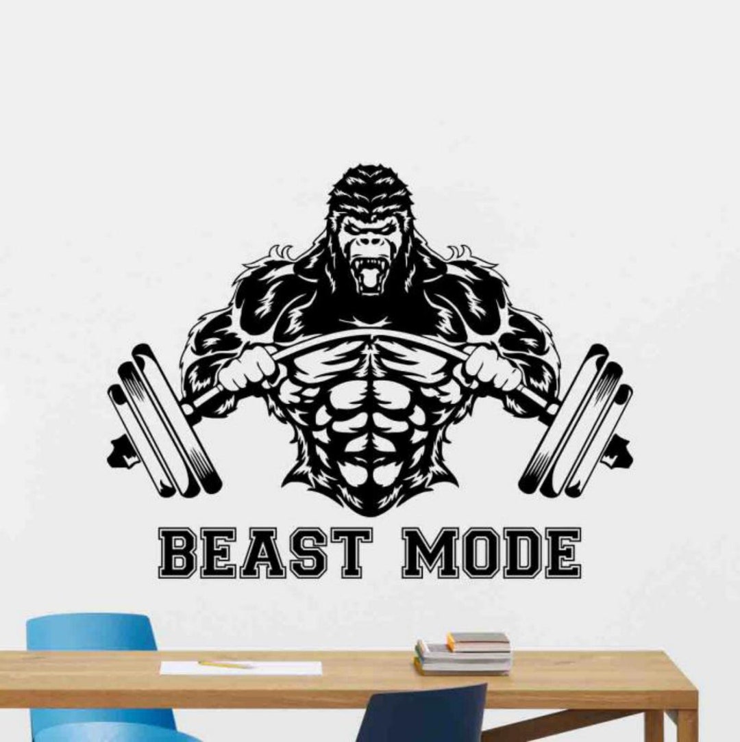 Beast Mode Wall Decal Sign Fitness Vinyl Sticker Gorilla With Barbell ...