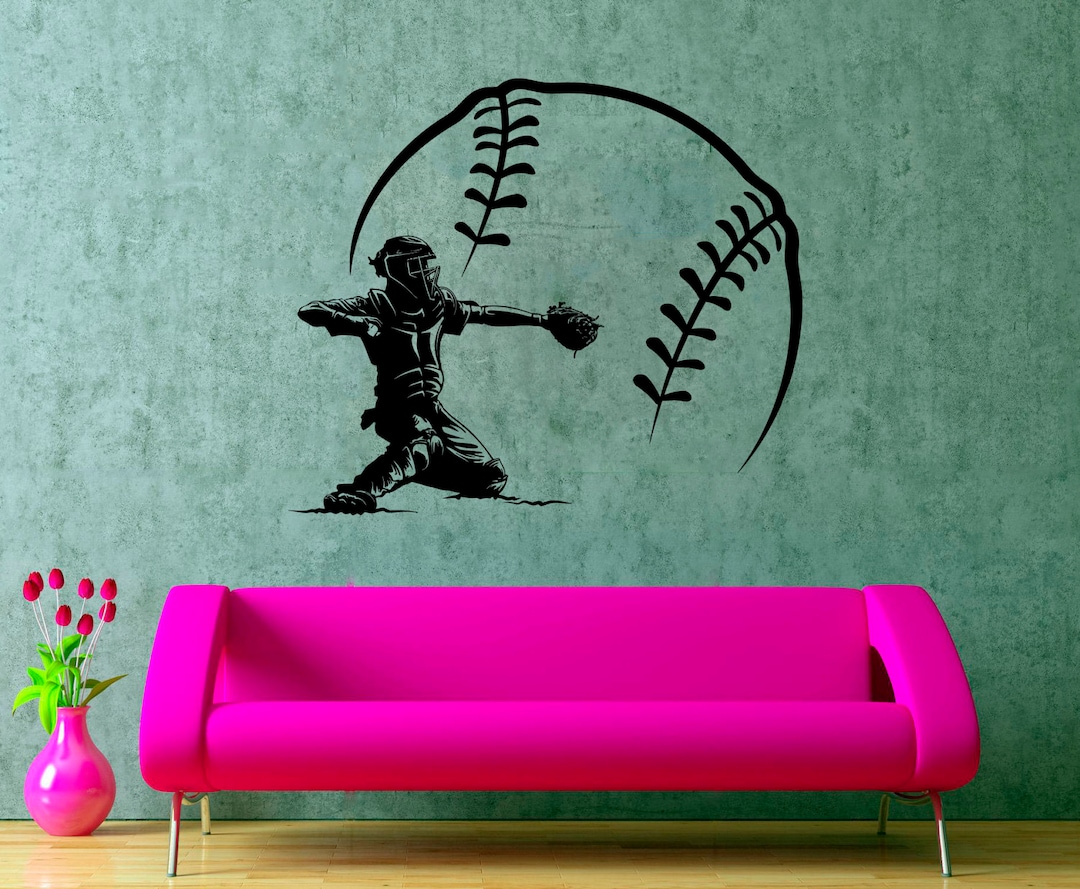 Baseball Player Sticker Baseball Catcher Vinyl Poster Boy's Room Sport ...