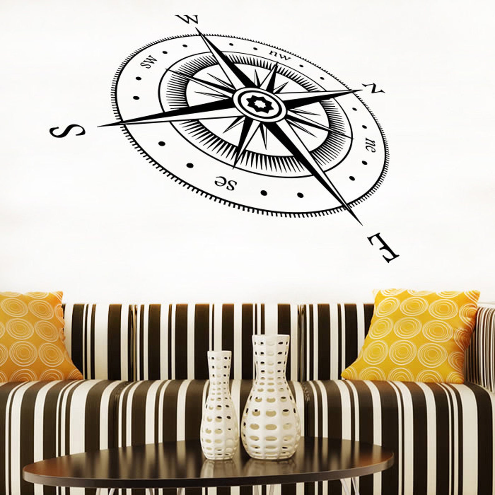 Compass Wall Vinyl Decal Compass Rose Vinyl Sticker Nautical - Etsy