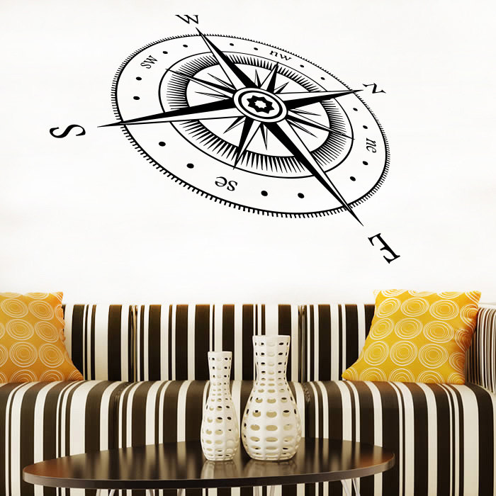 Compass Wall Vinyl Decal Compass Rose Vinyl Sticker Nautical - Etsy