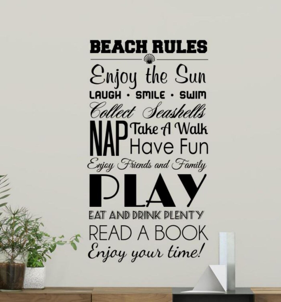 Beach Rules Wall Decal Motivational Sign Quote Sea Gift Beach Decor ...