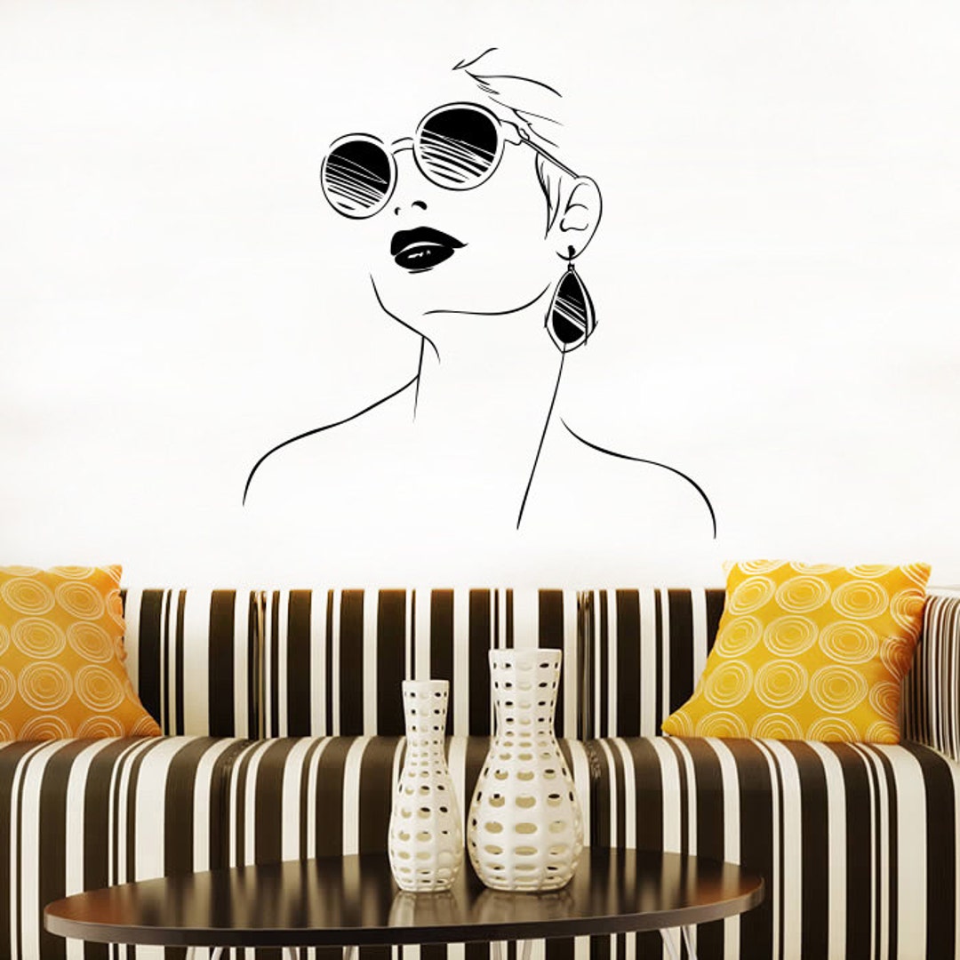 Girl Face Wall Decal Woman With Glasses Sticker Girls Stickers Home Art ...