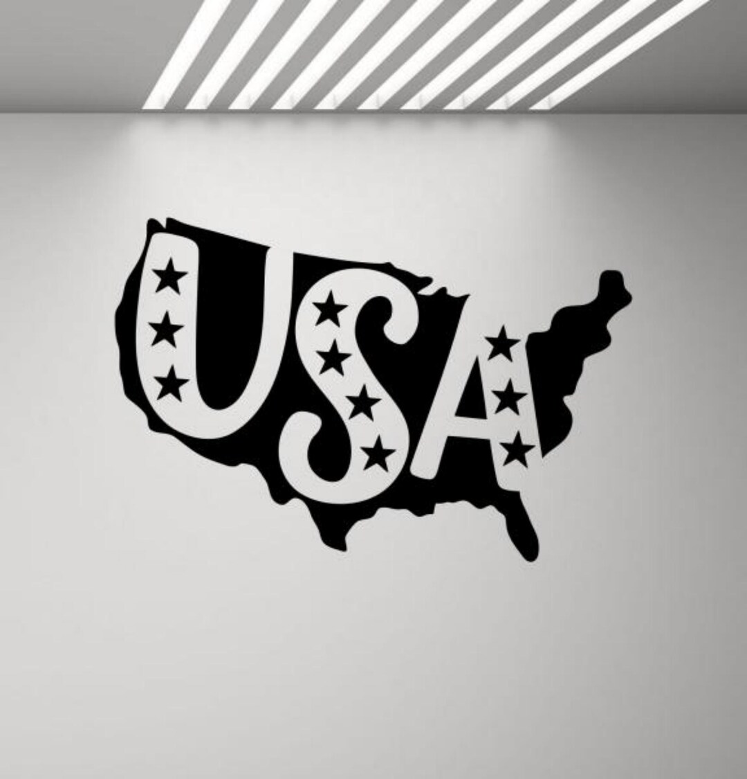 USA Map Wall Decal Vinyl Sticker Sign US States Map Flag Wall Decor ...
