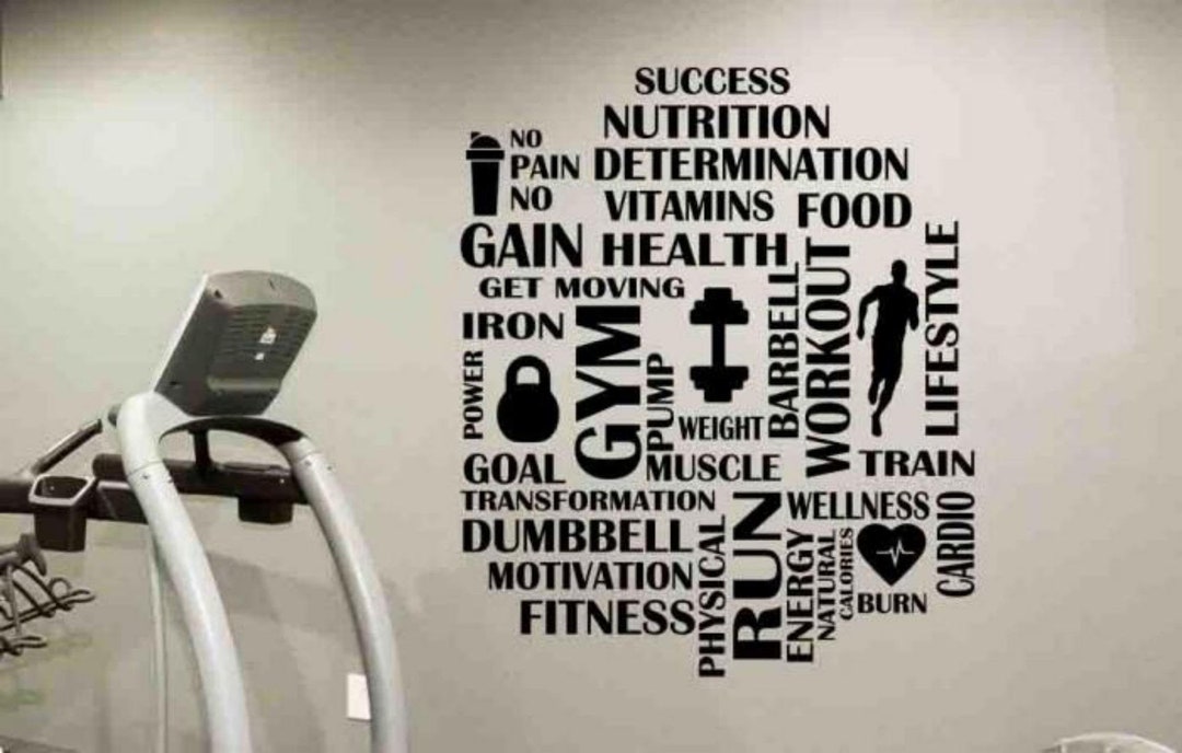 Gym Wall Decal Fitness Word Cloud Sign Health Wellness Vinyl Sticker ...