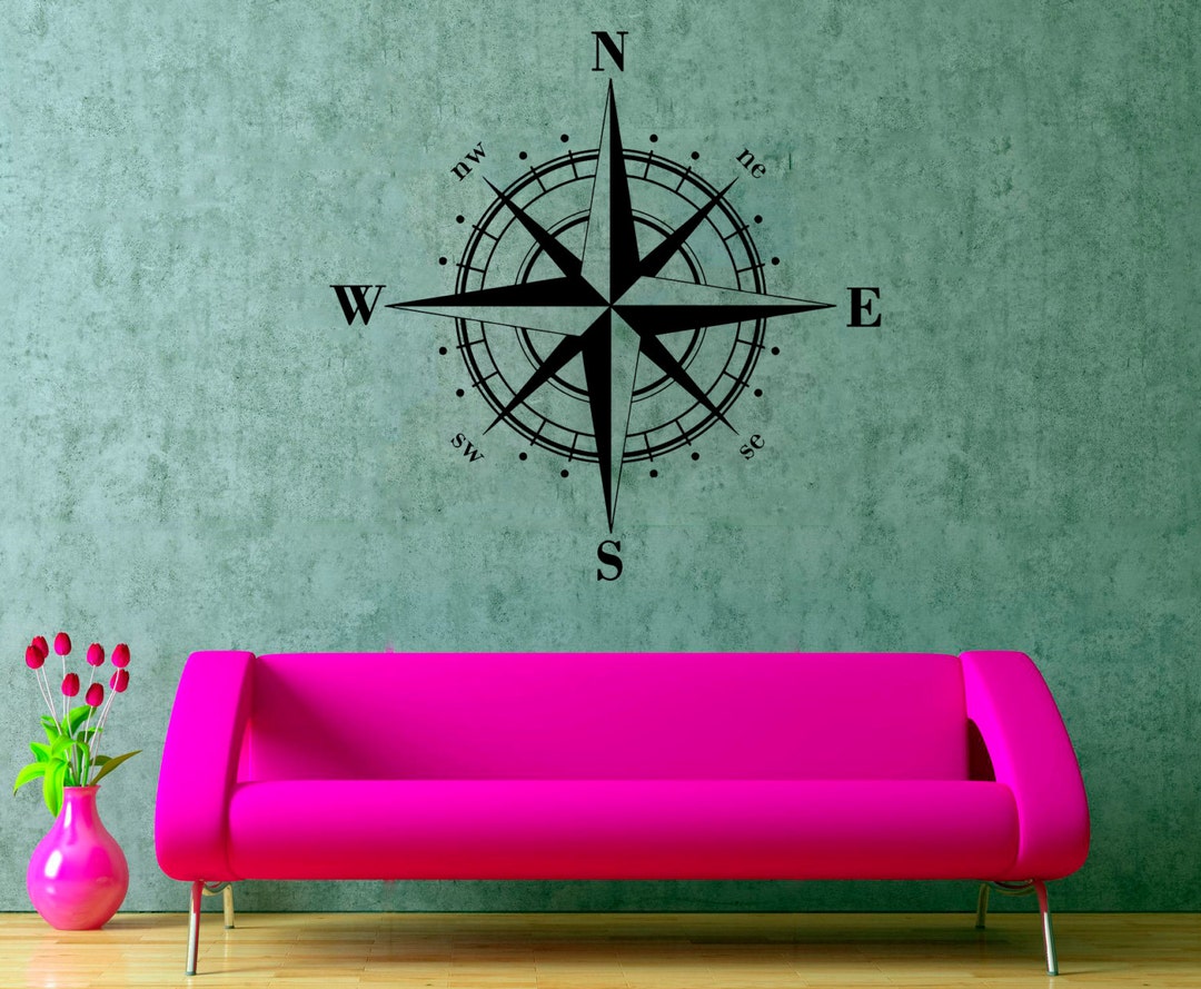 Compass Wall Vinyl Decal Compass Rose Vinyl Sticker Nautical - Etsy