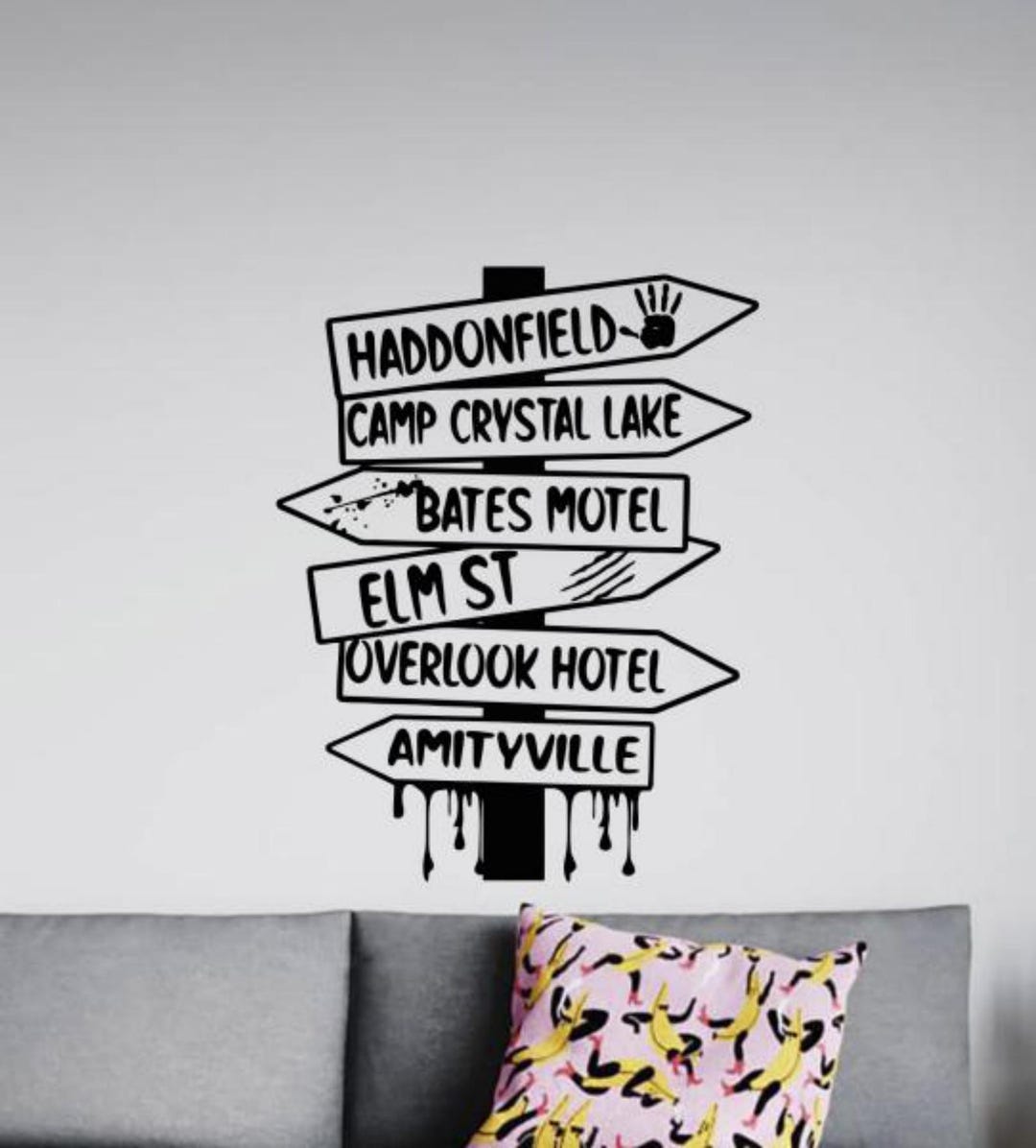 Horror Movie Wall Decal Vinyl Sticker Destination Arrows City Road Sign ...