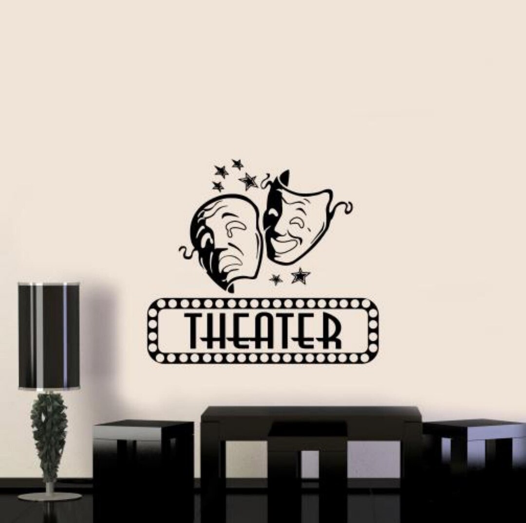Theater Wall Decal Vinyl Sticker Cinema Sign Theater Mask Wall Decor ...
