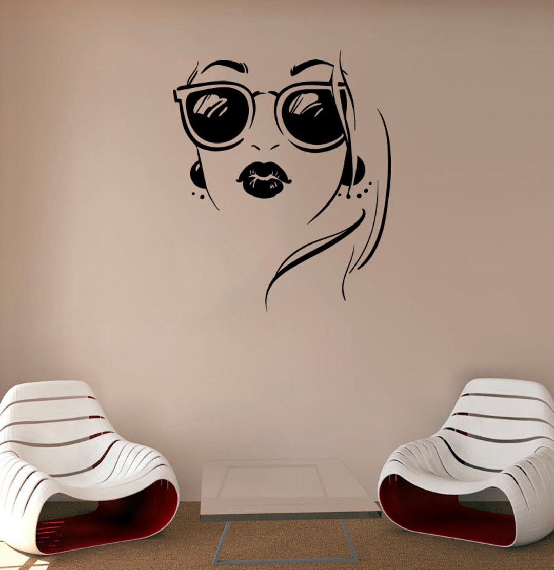 Woman Face Wall Decal Girl With Glasses Sticker Girls Decals Home Art ...