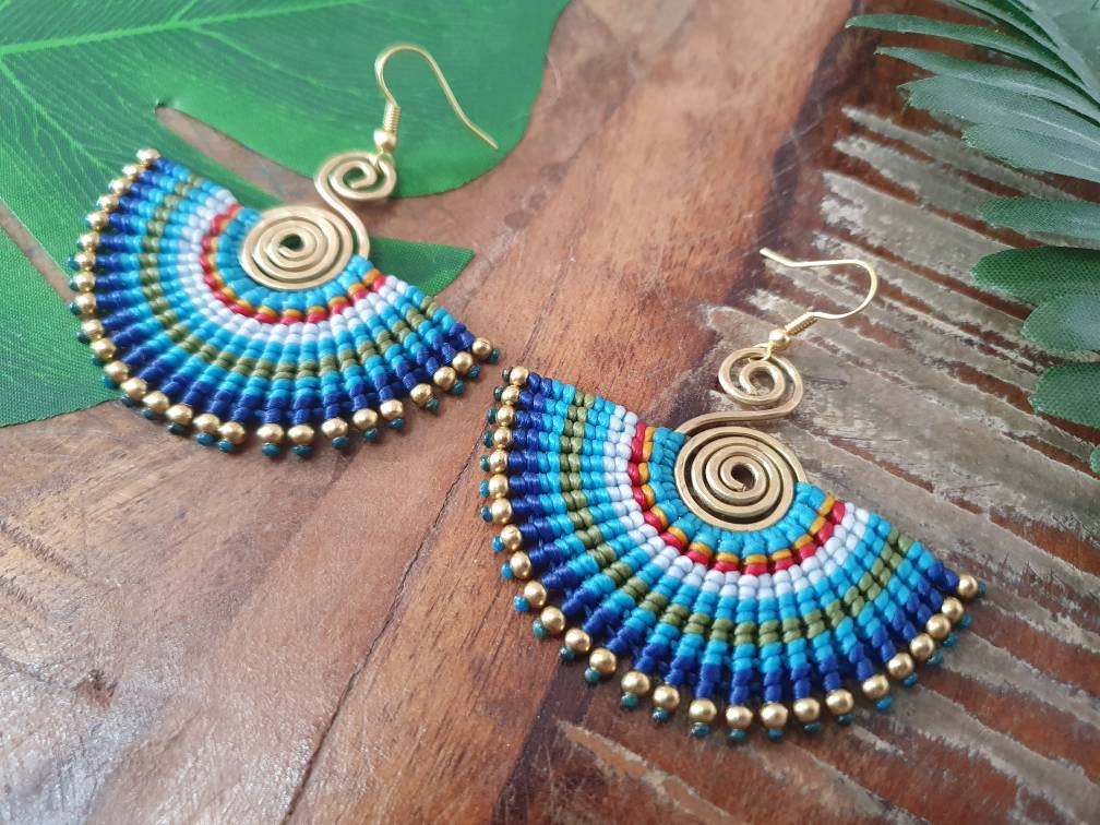 Beautiful Blue Earrings Macrame Earrings Wearable Art Wire | Etsy