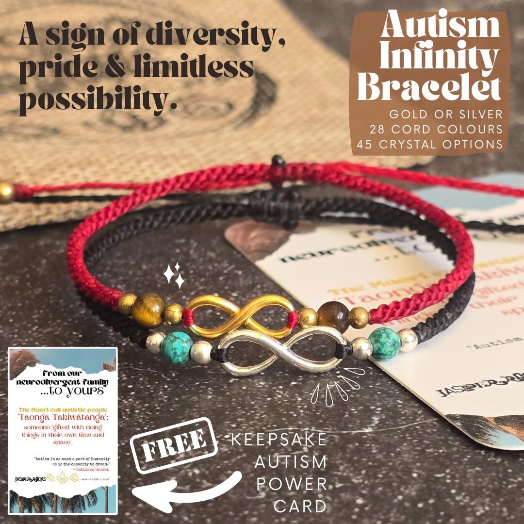 Autism Infinity Bracelet, Personalised Cord & Crystal, Neurodiversity ...