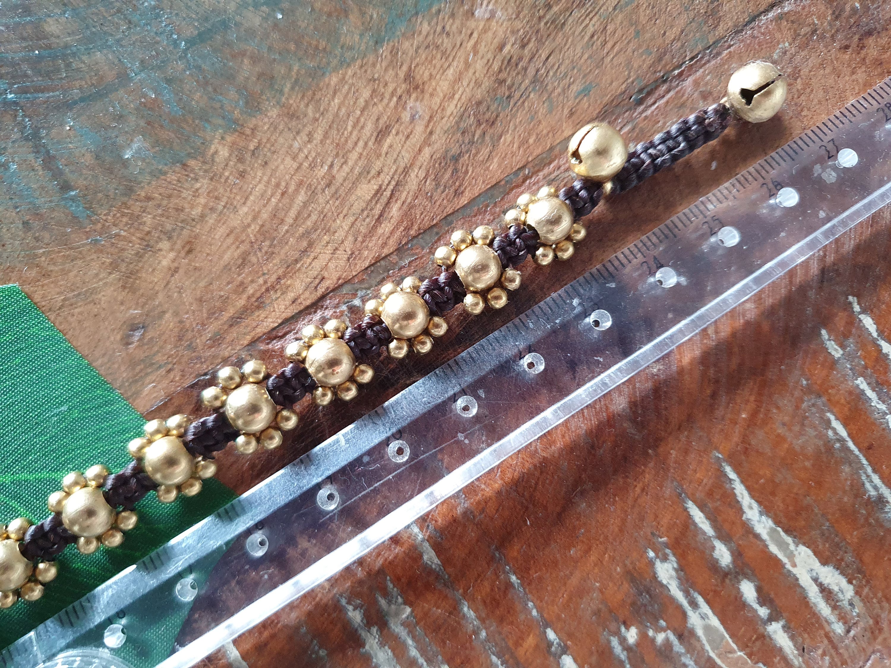 Gold Brass Bead Daisy Flower Power Anklet Brown Macrame Boho | Etsy