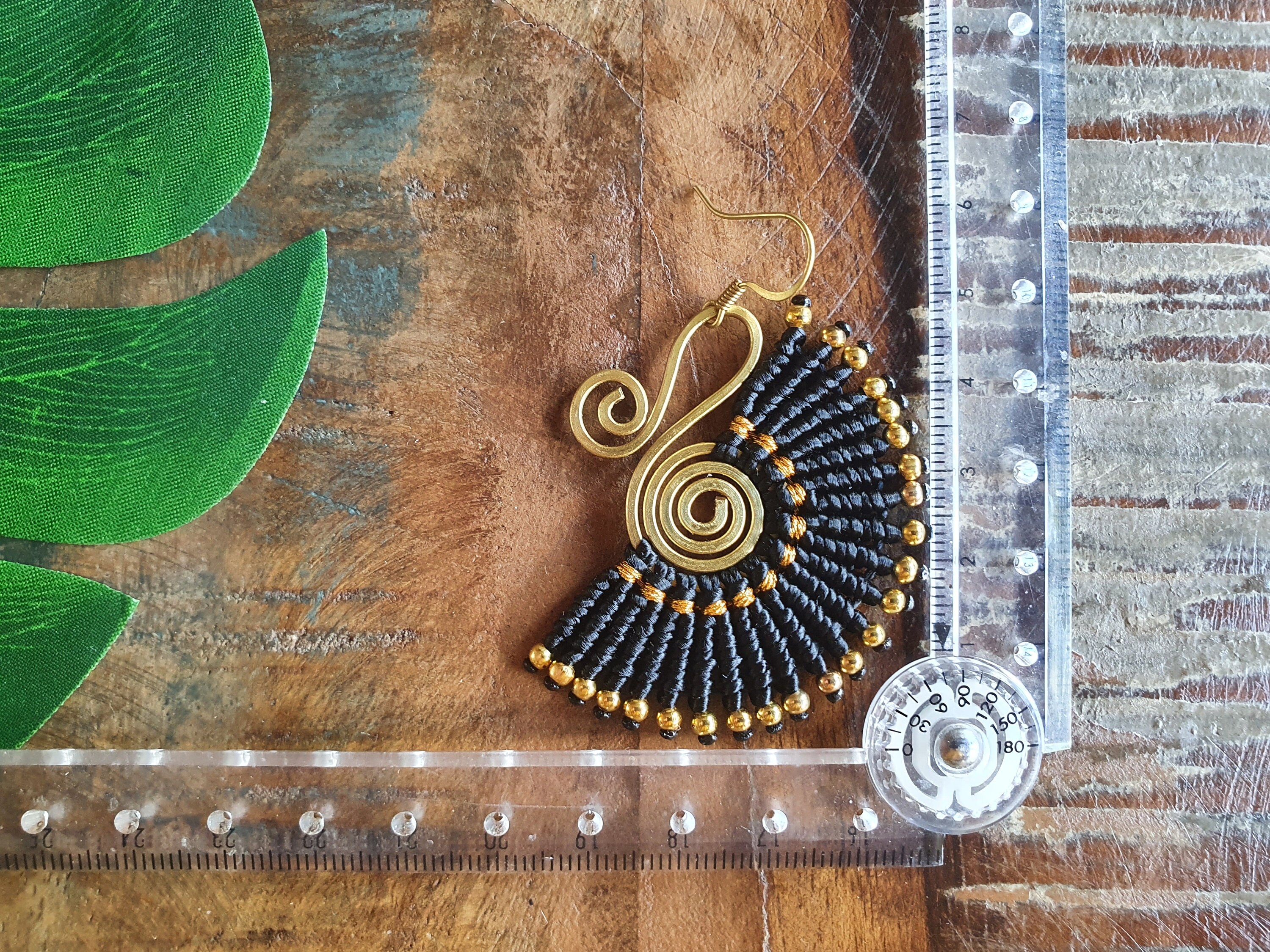 Black Earrings,black Macramé Earrings, Gold Wire Earrings,macrame ...