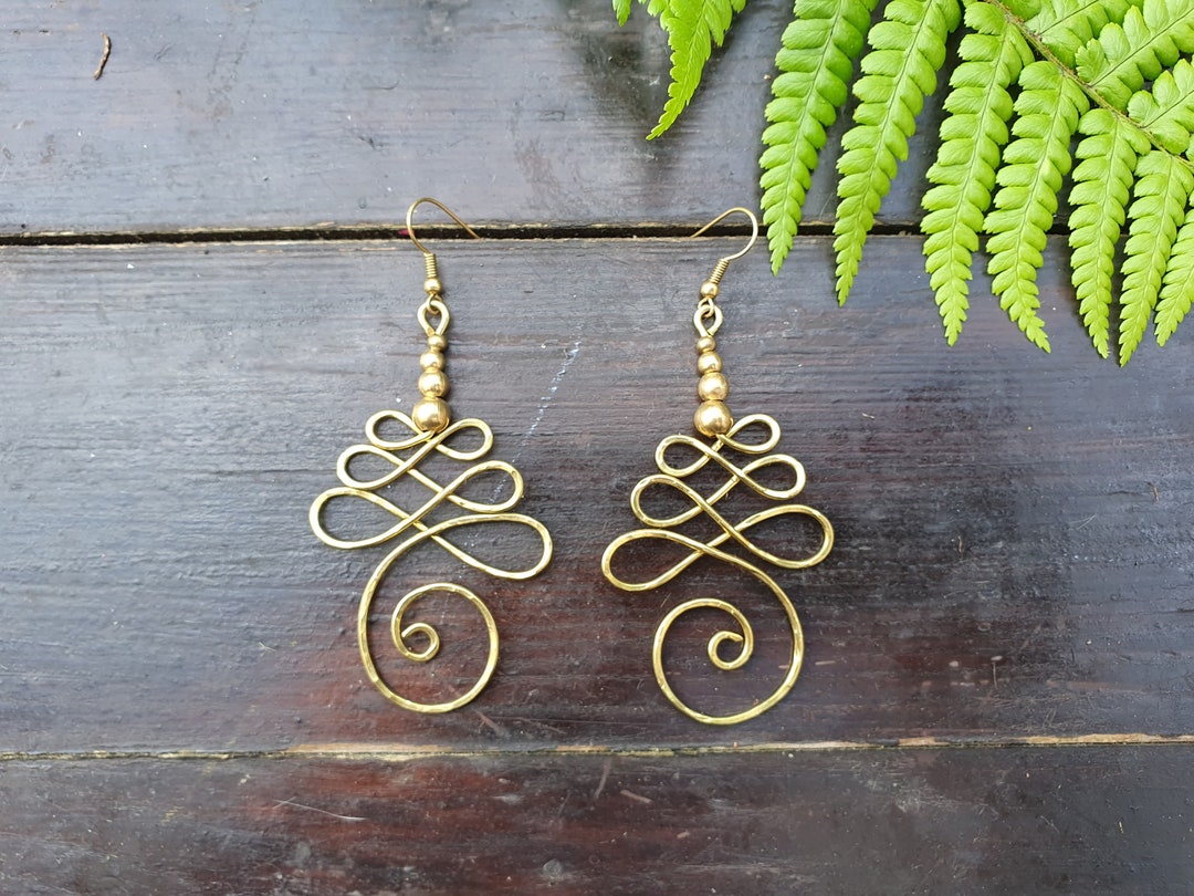 Gold Unalome Earrings: Hammered Brass, Buddhist Symbol Jewelry - Etsy