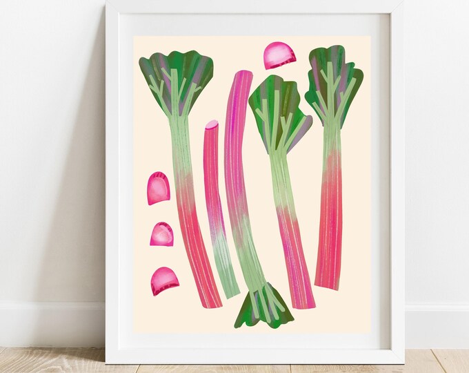 Rhubarb Stalks and Slices 8 X 10 Art Print/ Vegetable Garden Wall Decor ...