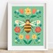 Floral Bee Folk Art 8 X 10 Art Print/ Woodland Insect Illustration ...