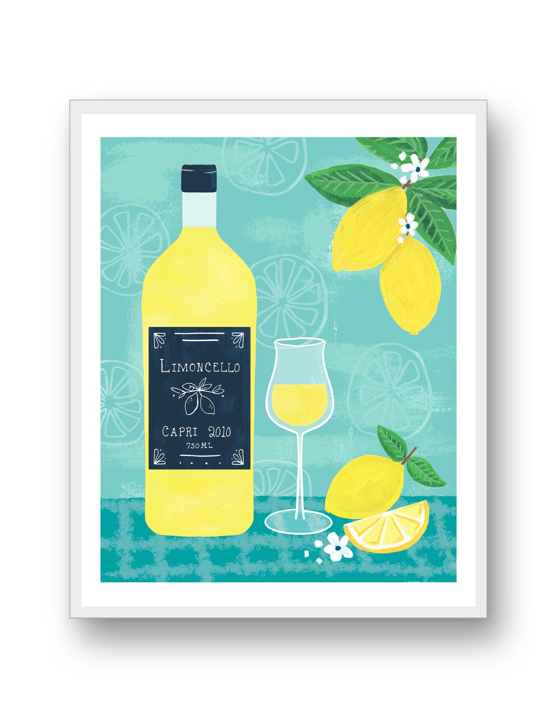 Limoncello 8 X 10 Bar Cart Print/ Yellow and Blue Cocktail Art/ Lemon ...