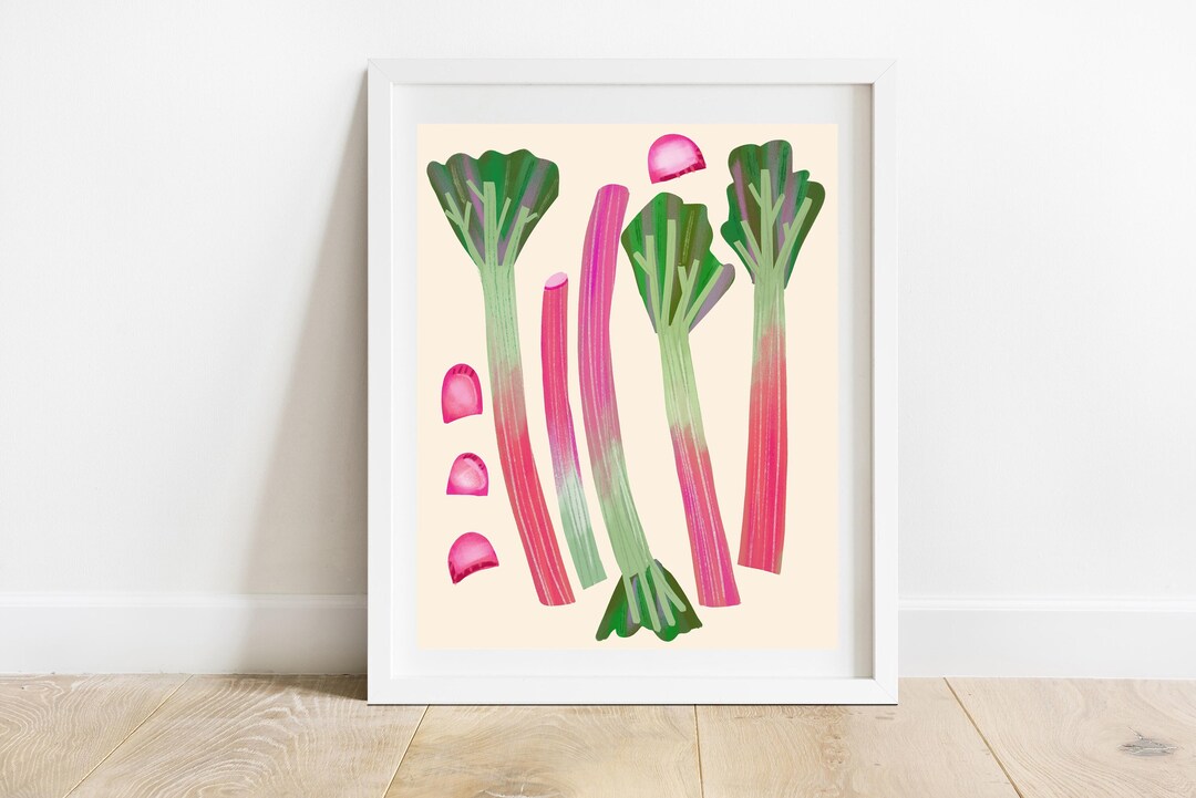Rhubarb Stalks and Slices 8 X 10 Art Print/ Vegetable Garden Wall Decor ...