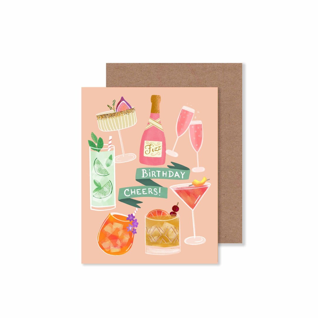Birthday Cheers Greeting Card 4 25 X 5 5 Birthday Cocktails Collage