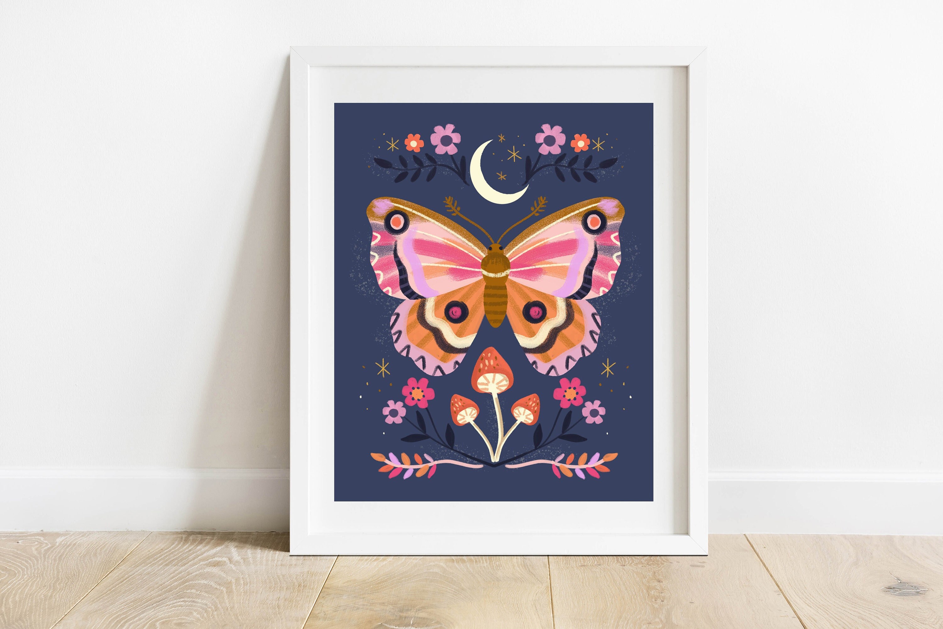 Moonlight Moth With Woodland Botanicals Art Print/ 8X10 Forest - Etsy
