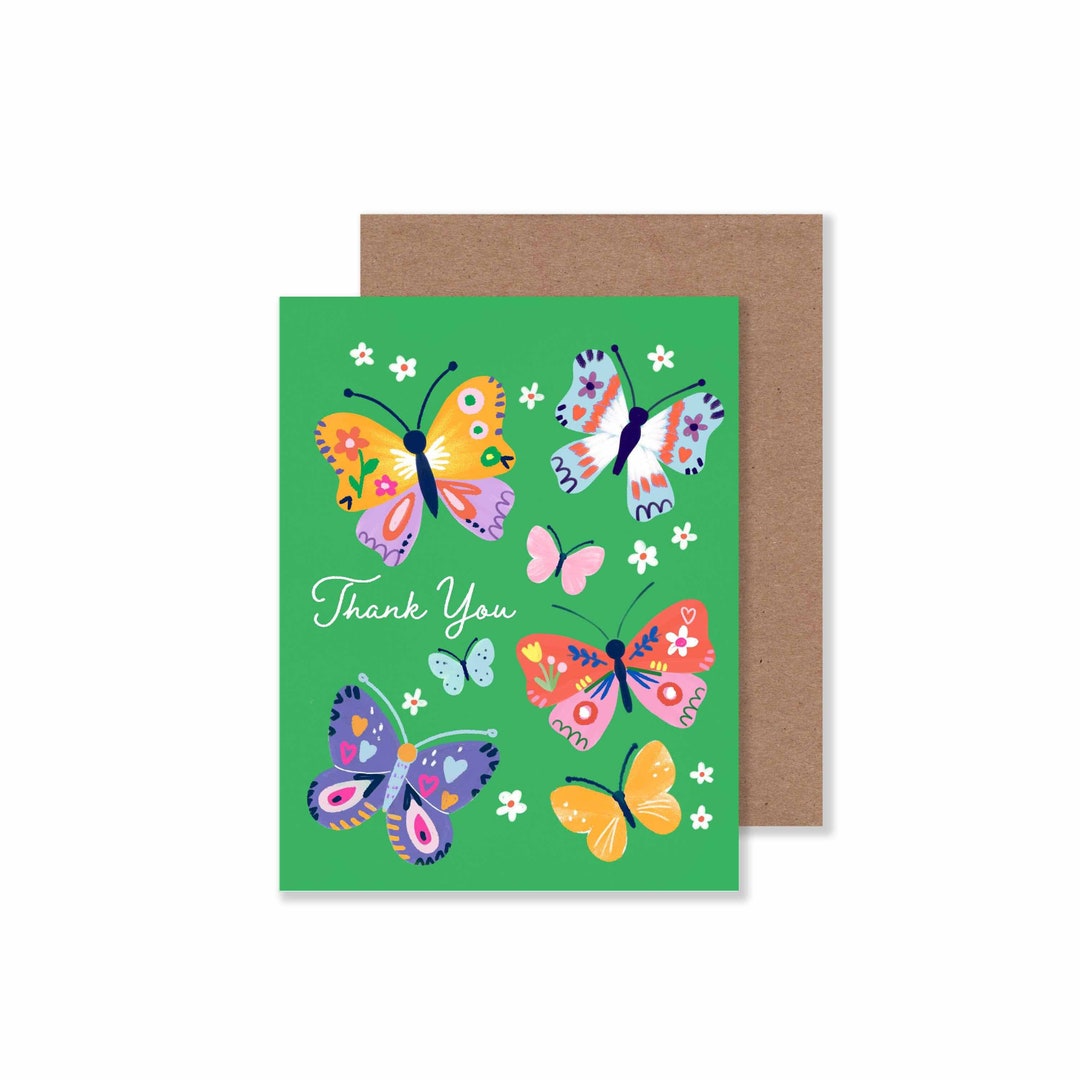 Patterned Butterflies Thank You Notecards/ 4.25" X 5.5" Folk Art ...
