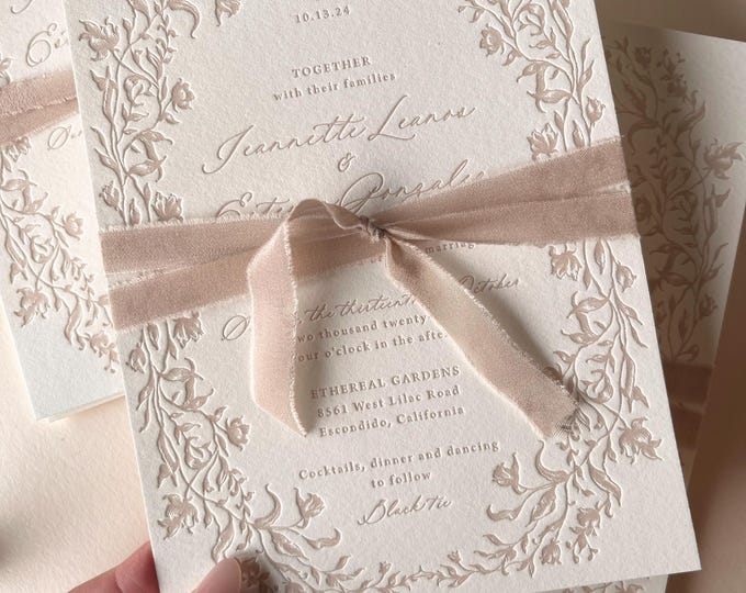 Linen Letterpress Save the Date, Linen Letterpress Invitation, Fabric ...
