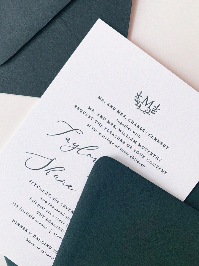 Elegant Monogram Invitation Letterpress Invitation Suite - Etsy