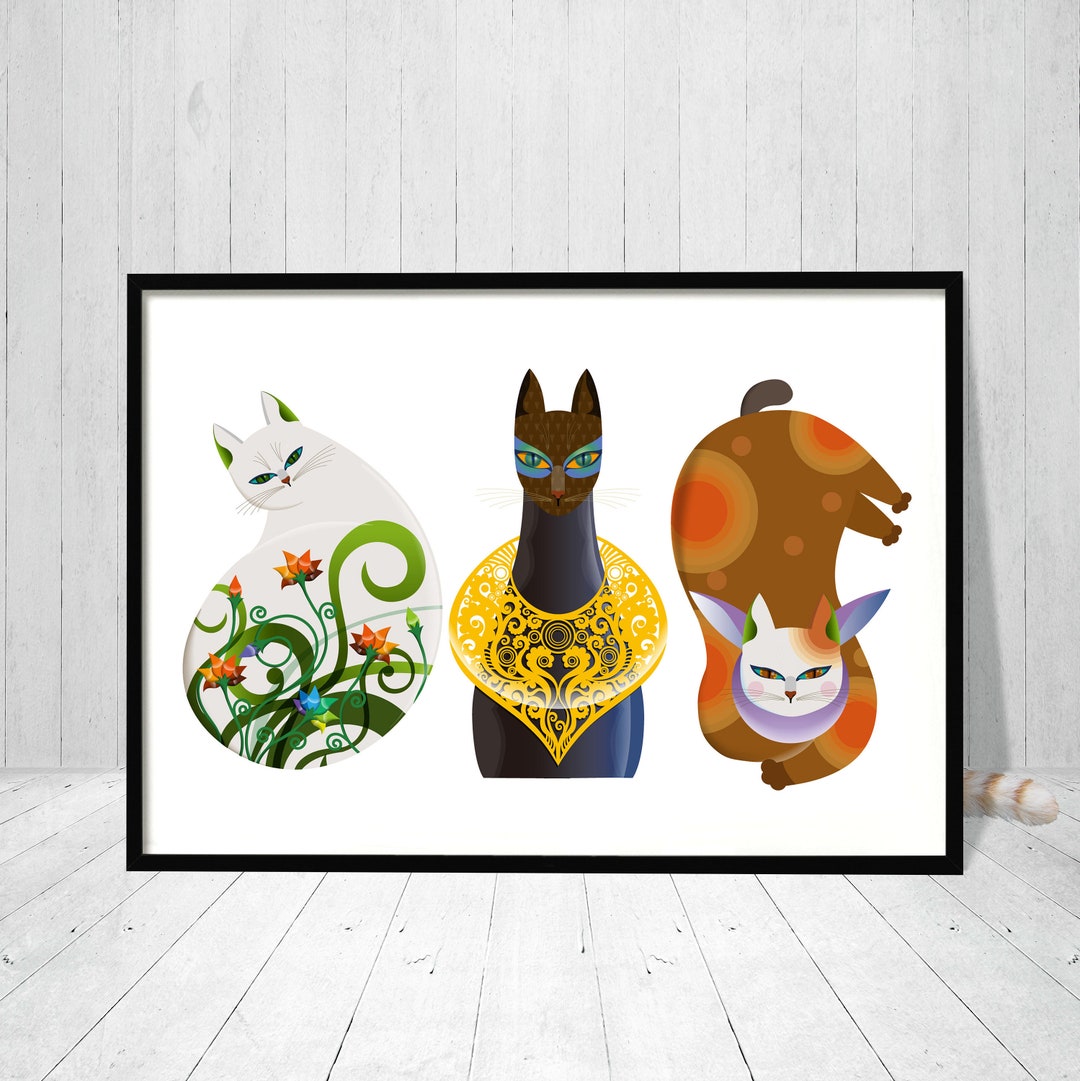 Cat Illustration Print Printable Art Downloadable Print - Etsy
